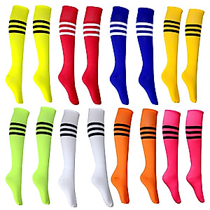 Aulufft Neon Knee High Socks, 8 Pairs Striped Tube Sock Athletic Baseball Basketball Dance Neon Colored Soccer Socks for Adult Girls Women Youth, 8 Colors/Set