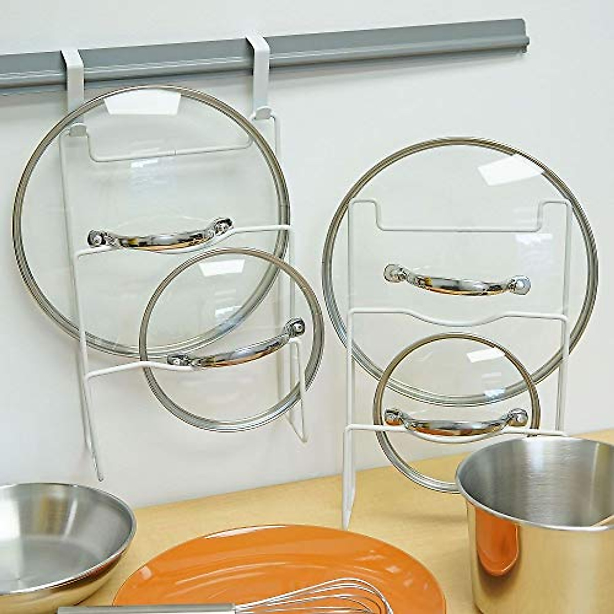 Pot & Pan Lid Hanging Organizer Rack, Set of 2, White - Southern Homewares - Kitchen and Pantry Storage Hanger