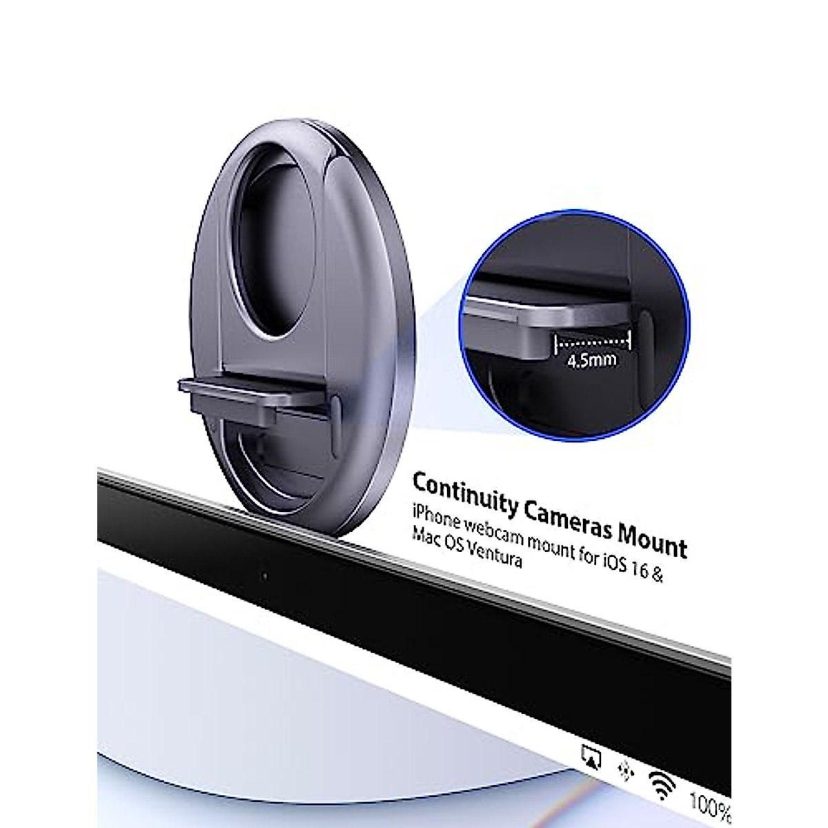 Stouchi Aluminum Mag-Safe Continuity Camera Mount, Upgraded iPhone Camera Mount Compatible with MacBook Pro, Air, iPhone 12 13 14 15 Series（Silver）