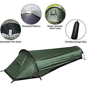 Ultralight Bivy Bag Tent,Compact Single Person Backpacking Bivvy Tent Olive 100% Waterproof Sleeping Bag Cover Bivvy Sack for Outdoor Survival Bushcraft