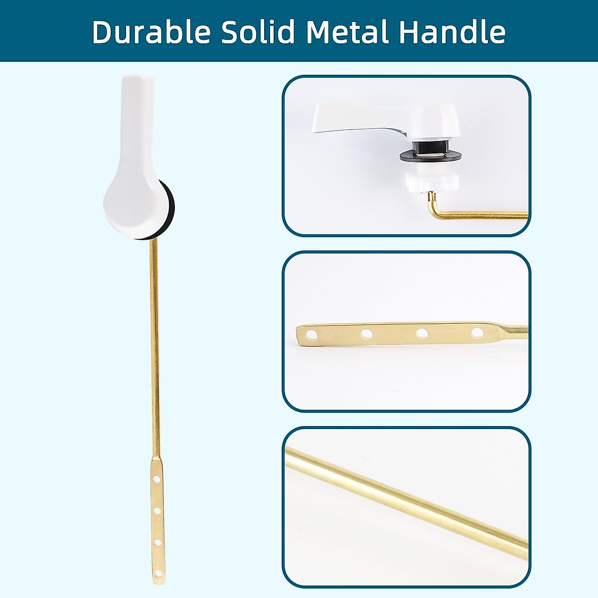 Hygie Rinse Universal Front Mount Toilet Handle White Toilet Handle Lever Flush Replacement, with Stainless Steel Flapper Chain, Toilet Repair Kit