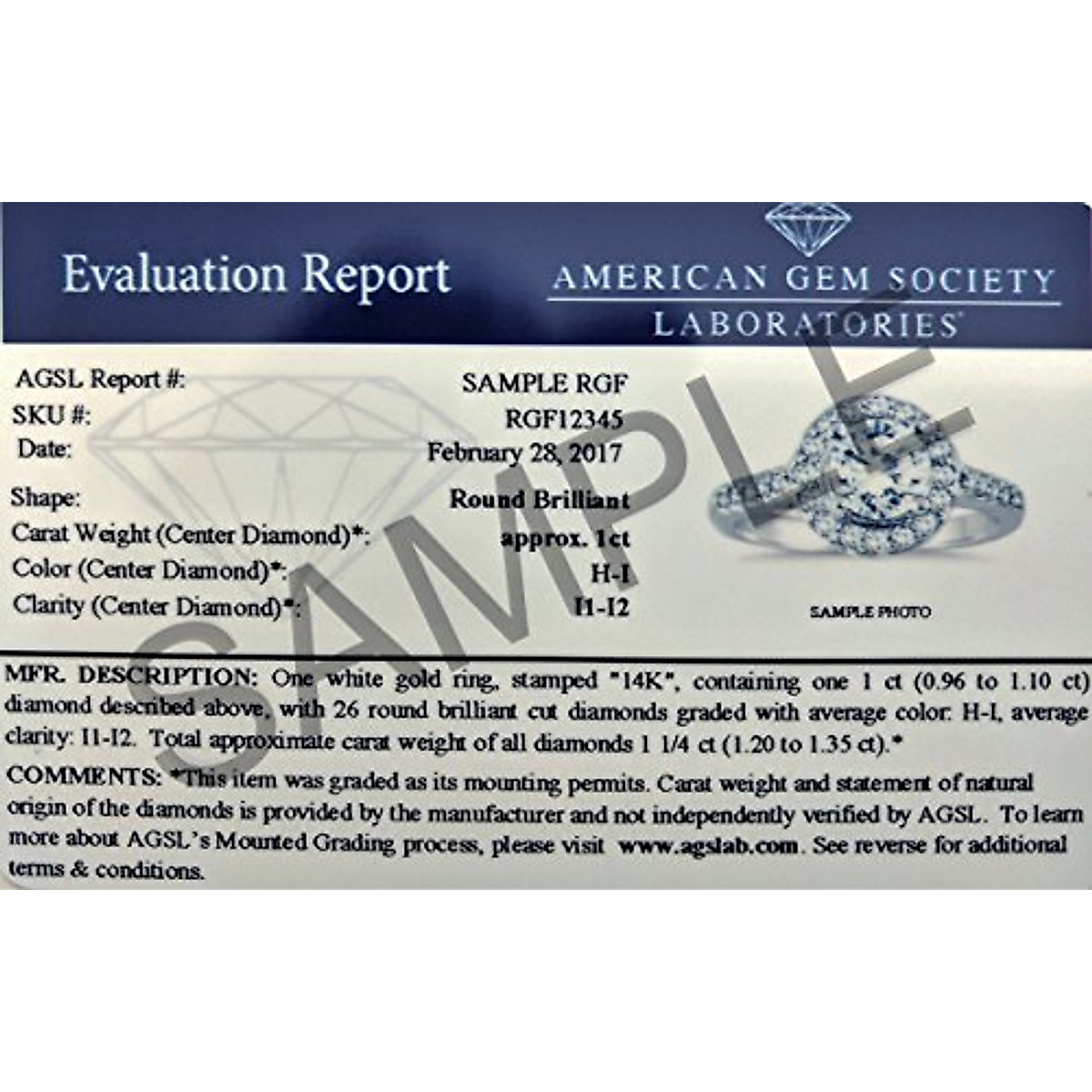 SZUL AGS Certified 3/4 Carat TW Round Diamond Solitaire Ring in 14K White Gold (J-K Color, I2-I3 Clarity)