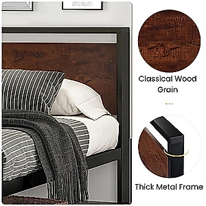 SHA CERLIN 14 Inch Full Size Metal Platform Bed Frame with Wooden Headboard and Footboard, Mattress Foundation, No Box Spring Needed, Large Under Bed Storage, Without Noise, Mahogany