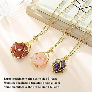 Tyniffer Crystal Holder Necklaces Cage Real Natural Gemstone Necklace Holder Adjustable Gold and Silver Cage Necklace for Women Men (Large, No Stone, Gold)