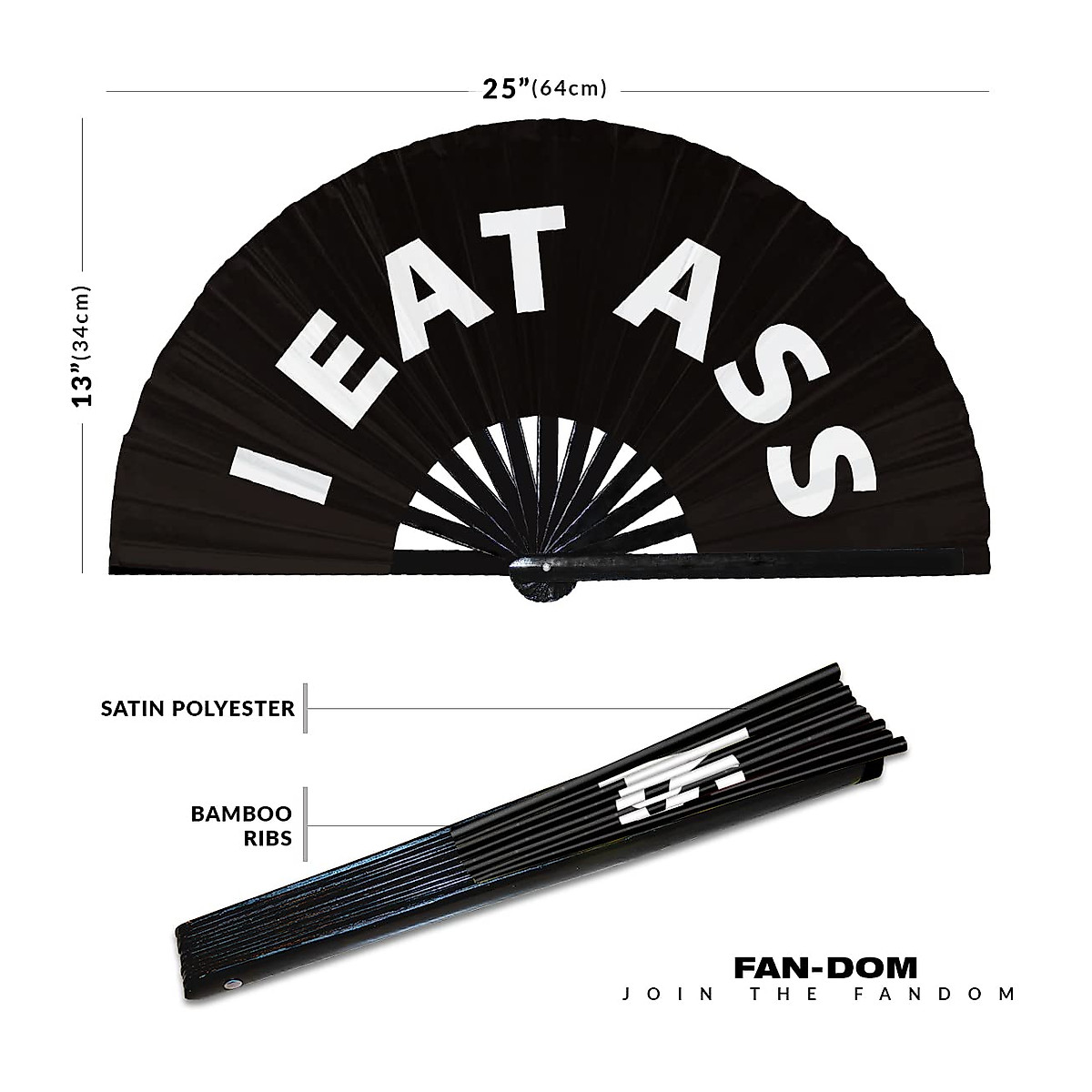 I Eat Ass hand fan foldable bamboo circuit hand fan funny pride lgbt gag words slang expressions statement gifts Festival accessories Rave handheld Circuit event Clack fans (Black)