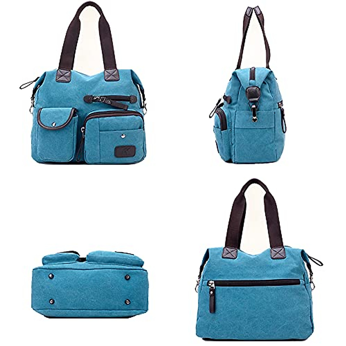 ROUROU Multi Pocket Handbag for Women Cotton Canvas Shoulder Bag Casual Crossbody Bag Large Capacity Satchel Commute Purse