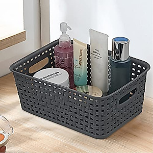Ggbin 6-Pack Woven Plastic Storage Basket, Pantry Organizer Basket Bins, Gray