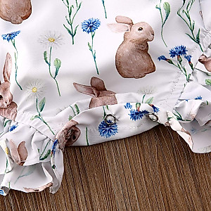 Lamuusaa Infant Baby Girls Easter Bunny Romper Ruffled Sleeveless Bodysuit One-Piece Jumpsuit Shorts Summer Outfits 3-18M (White, 9-12M)