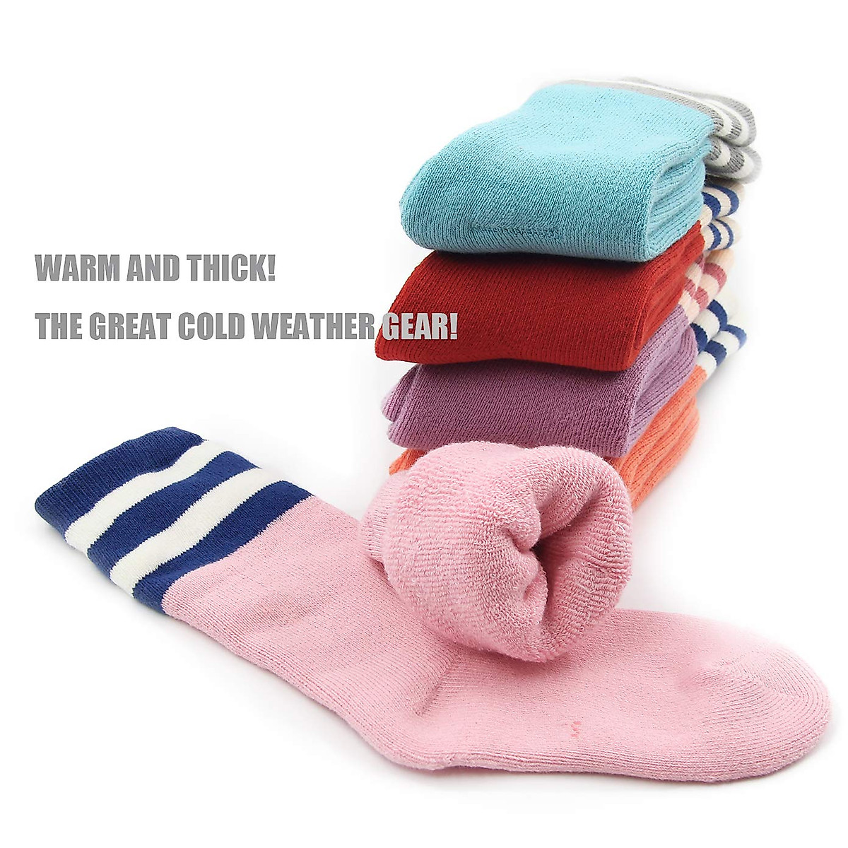 HowJoJo Big Girls Thick Cotton Socks Kids Winter Warm Thermal Crew Seamless Socks 5 Pack 8T/9T/10T