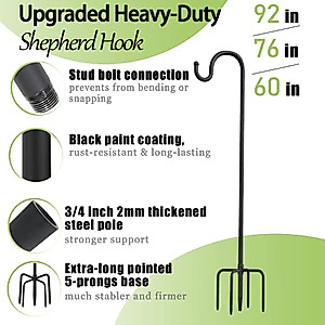 92 Inch Tall Shepherds Hook by PELUOMOZ, Bird Feeder Pole for Outdoor Wind Chime Stand Garden Hook, Bird Feeder Stand Weddings Garden Decor(2 Pack )