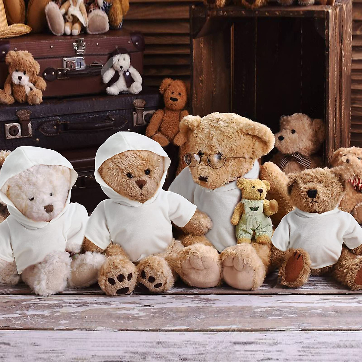 Litherr S 12 PCS Stuffed Bear Clothes Shirt Stuffed Animal T-Shirt Doll Tshirts Classic Plush Bear Shirts Bear Hoodie Fit 14-18 Inches Stuffed Bear Dolls (White)