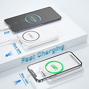 Gotoqi Mag Safe Battery Pack - 5000mAh Magnetic Wireless Portable Charger, Foldable Wireless Power Bank Stand for MagSafe Battery PD 20W Fast Charging for Apple iPhone 14 13 12 Pro Max Mini Plus