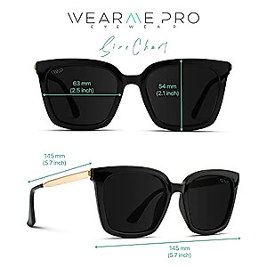 WearMe Pro WMP Eyewear - Square Oversized Metal Frame Fashion Style Women Polarized Sunglasses (Black/Black Lens)