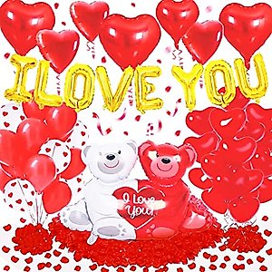 I Love You Balloons, Red Heart Balloons for Valentines Day Decor, Big 40 In Teddy Bear, 1000 Red Rose Petals Wedding Flower for Anniversary Romantic Decorations Special Night, Valentines Day Balloons