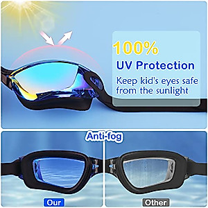 Elimoons Kids Swim Goggles for Child Teen Boys Age 6-15, Anti Fog No Leak-2PACK