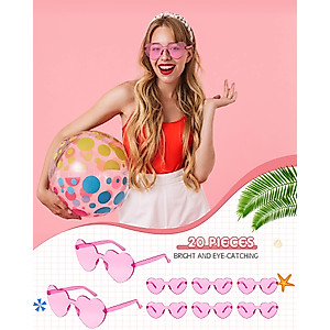 Frienda 20 Pairs Heart Shaped Sunglasses Rimless Candy Color Glasses for Women Men Party Favor(Pink)