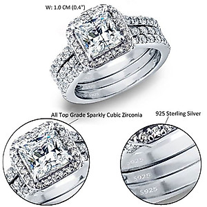 MABELLA Princess Sterling Silver Cubic Zirconia Wedding Engagement Ring Set Gifts for Women,Size 6