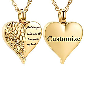 shajwo Cremation Jewelry Angel Wing Heart Urn Necklaces for Ashes Memorial Keepsake Pendant for Women Men,Customize