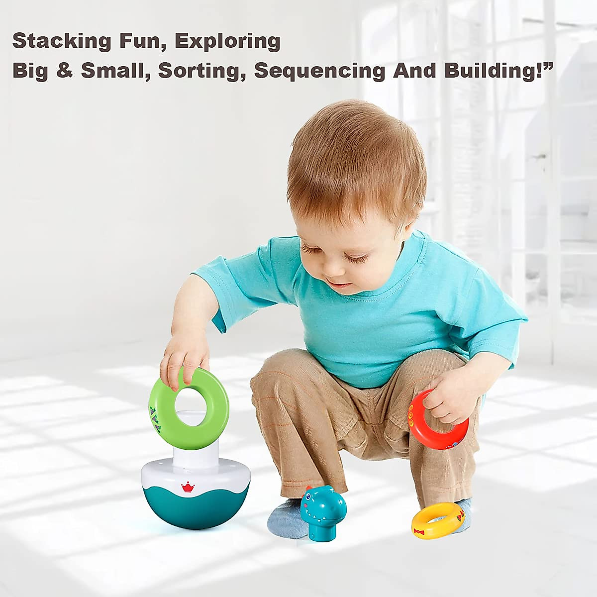 Chibon Roly Poly Baby Development Toys 6 to 12 Months, Weeble Wobble Tummy Time Toys, Dinosaur Tumbler Wobbler Toys for Infant Boy Girl Gifts