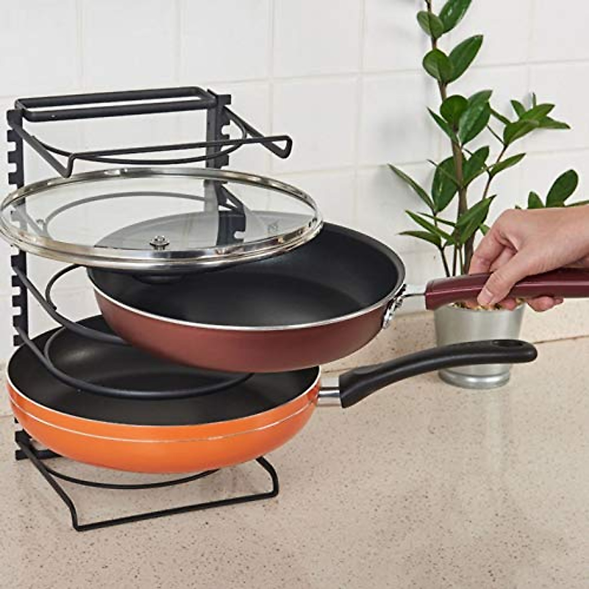 XJJZS Metal Pan Pot Lid Organizer Adjustable Dish Rack Drainer Cutting Board Holder Cookware Stand Holder for Cabinet Storage