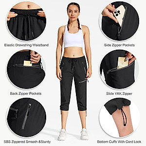 MOCOLY Women's Hiking Capris Pants Outdoor Lightweight Quick Dry Water Resistant UPF 50 Cargo Pants with Zipper Pockets Black M