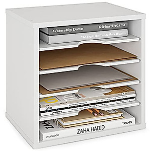 Ballucci File Organizer Paper Sorter, 5 Tier Adjustable Shelves Office Desk Organizer, 13 5/8" x 9 1/4" x 12", White