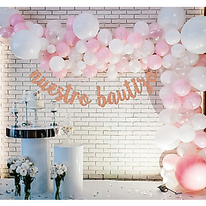 Nuestro Bautizo Banner, Spanish Baptism Party Decorations, First Holy Communion Decor, Kid's Birthday Baby Shower Party Decoration Supply Rose Gold Glitter