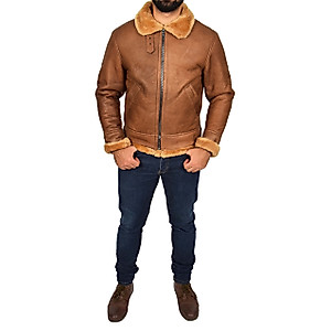 A1 FASHION GOODS Real Sheepskin Flying Jacket Vintage Tan Shearling Bomber Authentic Aviator Coat Tornado (Large)