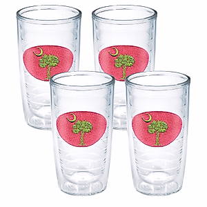 Tervis South Carolina Flag Made in USA Double Walled Insulated Tumbler Travel Cup Keeps Drinks Cold & Hot, 16oz 4pk - No Lid, Pink and Green