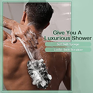 5 Pieces Loofah Back Scrubber for Shower Long Handle Bath Body Brush Shower Brush with Long Handled Deep Cleansing and Exfoliating Bath Loofah Sponge for Men Women in Bathing Accessories