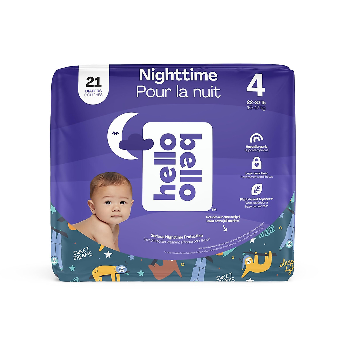 Hello Bello Nighttime Baby Diapers, Size 4, Ultra Absorbent and Hypoallergenic for Overnight Diapers for Extended Protection, 21 Count