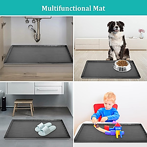 34" x 22" Under Sink Mat, Silicone Under The Sink Mat for Kitchen Waterproof, Under Sink Drip Tray with Drain Hole for Cabinet Protector, Hold Up to 3 Gallons Liquid