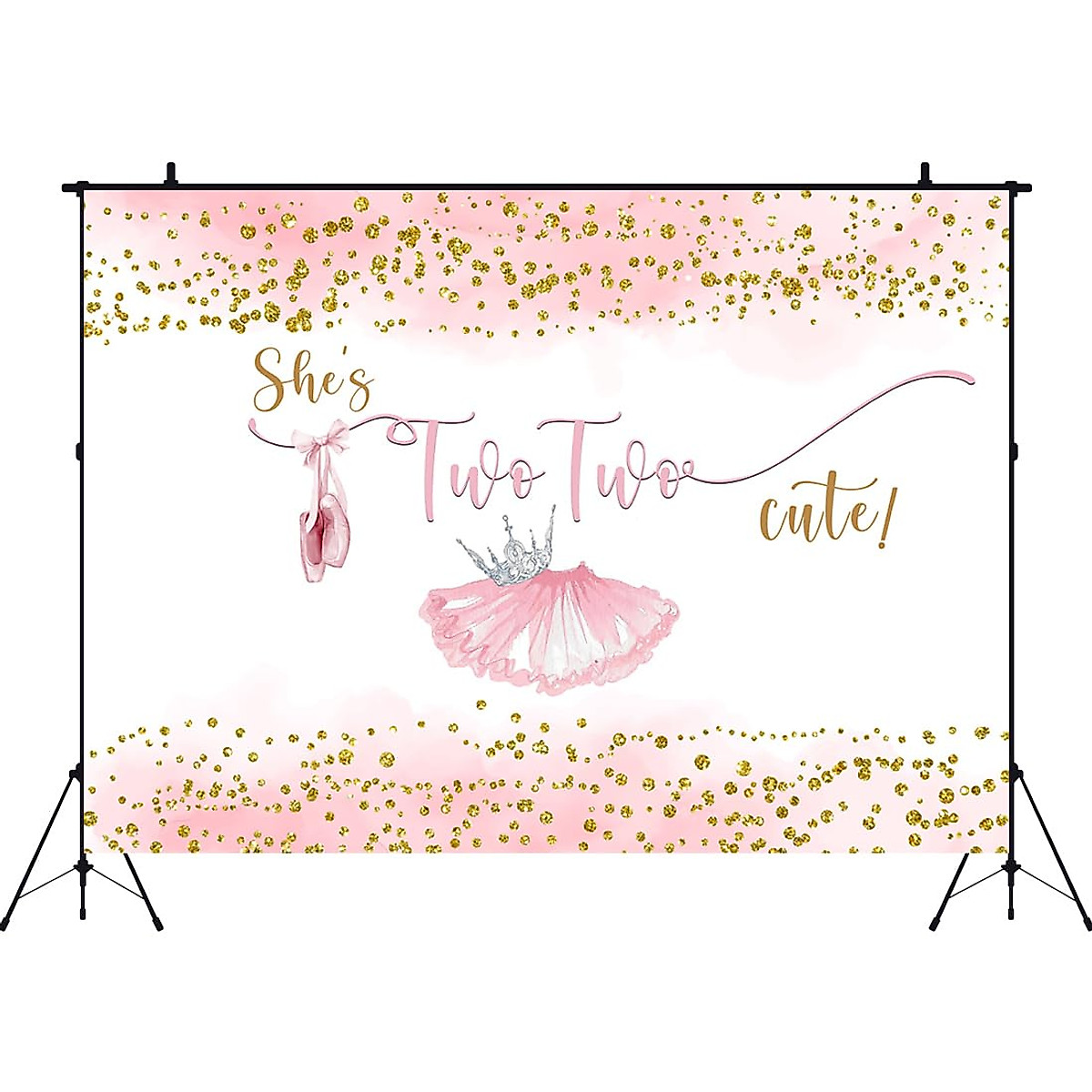 Aperturee 7x5ft 2nd Birthday Backdrop Two Cute for Girls Golden Dots Blush Pink Glitter Ballet Shoes Tutu Crown Photography Background Princess Bday Party Decorations Banner Photo Booth Props