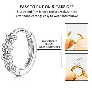 Small Hoop Earrings for Women |925 Sterling Silver Post 10mm Flower Cluster Huggie Hoop Earrings, Hypoallergenic Cartilage Piercing Hoops Jewelry, Silver