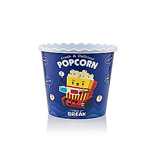 ONONEXPRESS Modern Style Reusable Plastic Popcorn Box / Popcorn Containers / Popcorn Bowls Set for Movie Theater Night - (BPA Free - BLUE 4 Pack-75 oz)