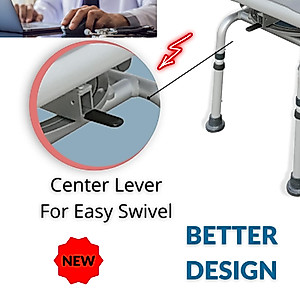 Inno Medical Premium Bathroom Swivel Padded Shower Chair Bath Bench with Back, 360 Degree Swivel Seat with Locking Mechanism and Center Lever for Easy Swivel