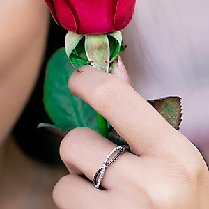 Dazzlingrock Collection 0.10 Carat (ctw) Round Black Diamond & White Diamond Swirl Infinity Style Wedding Band for Women in 925 Sterling Silver Size 10