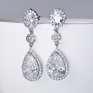 SELOVO Women's Teardrop Dangle Earrings Silver Tone Wedding Bridal Earrings