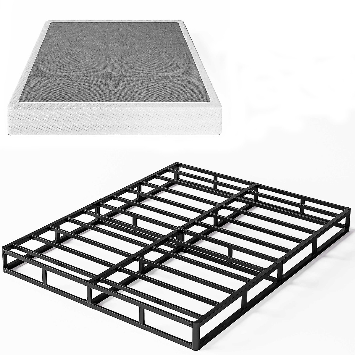 Daqutic Box Spring Cal King，9 Inch Metal Box-Spring Only, Mattress Foundation, Heavy Duty Structure with Fabric Cover, Noise Free, Non-Slip, Easy Assembly