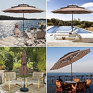 Ainfox 10ft 3 Tiers Solar Patio Umbrella with 40 LED Lights, Outdoor Market Umbrella with W/Double Vented Umbrella, Simple Crank Operation, Auto-tilt Umbrella for Backyard, Pool, Garden,Market