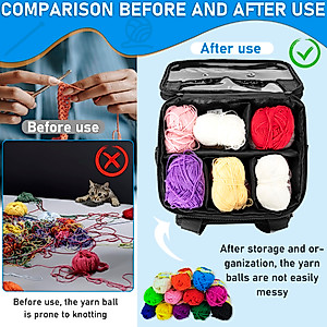 TORIBIO Knitting Bag Yarn Storage Tote, Large Crochet Organizer with Removable Dividers, Yarn Holder Case for Unfinished Project, Knitting Needles, Crochet Hooks, 12.2" x7.9" x8.7"