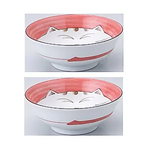JapanBargain, Japanese Porcelain Bowl Rice Bowl Udon Bowl Ramen Noodle Soup Bowl Cereal Bowl Poke Bowl Pho Bowl Made in Japan, Maneki Neko Smiling Cat Pattern (2, Pink)