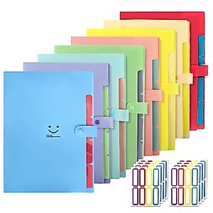 EOOUT 8pcs Expanding File Folder, 5 Pockets Accordion Folder File Organizer A4 Letter Size with 64 Labels, for School and Office