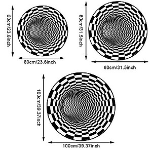 3D Visual Illusion Area Rug, 3D Carpet Bottomless Hole Optical Illusion Area Rug Printed Carpet, Black White Geometric Floor Rugs Mat, for Living Home Bedroom Dining Room Decor(Size:100x100cm)
