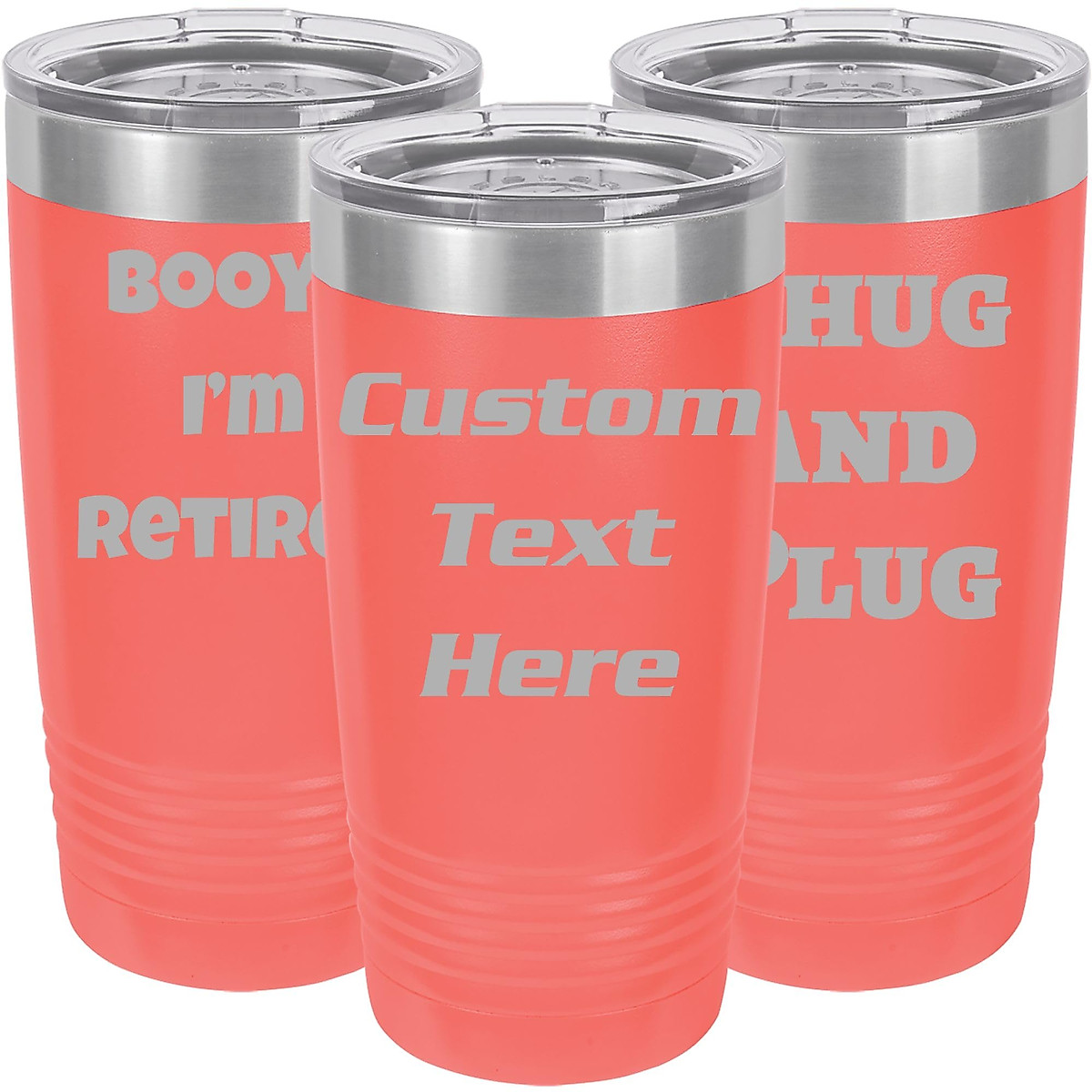 OEZZO Coral Customized Tumblers, Double Wall Personalized Bottles, Laser Engraved Text for Special Holidays, Birthdays, Anniversaries, Travel Mugs for Coffee (Coral, 20oz)