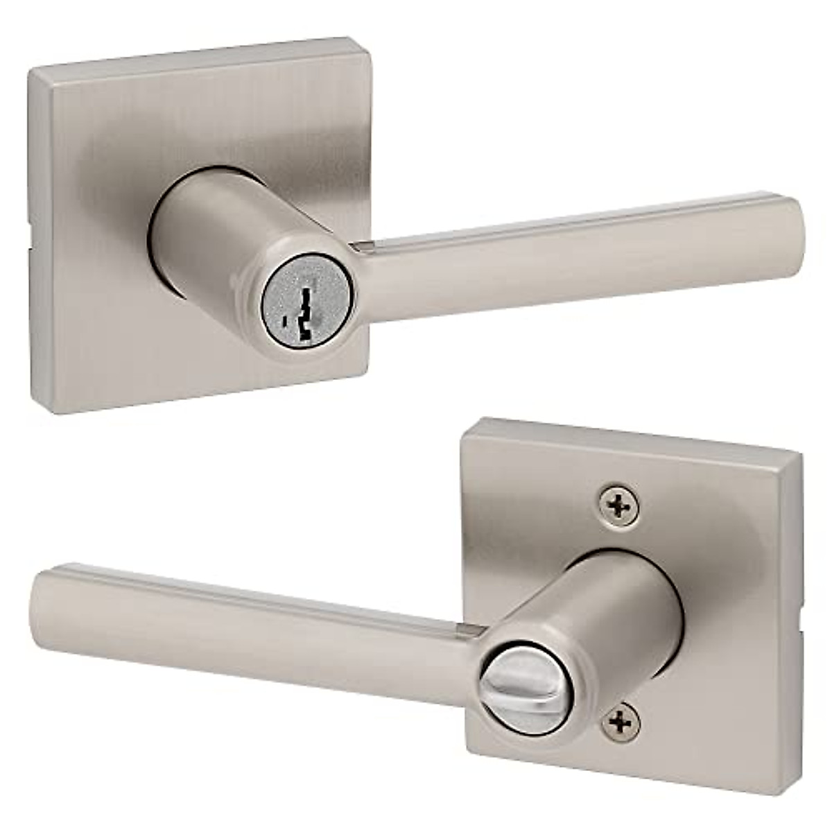 Kwikset 97402-827 Montreal Keyed Entry Lever, Featuring Microban, Satin Nickel, 2 Handle