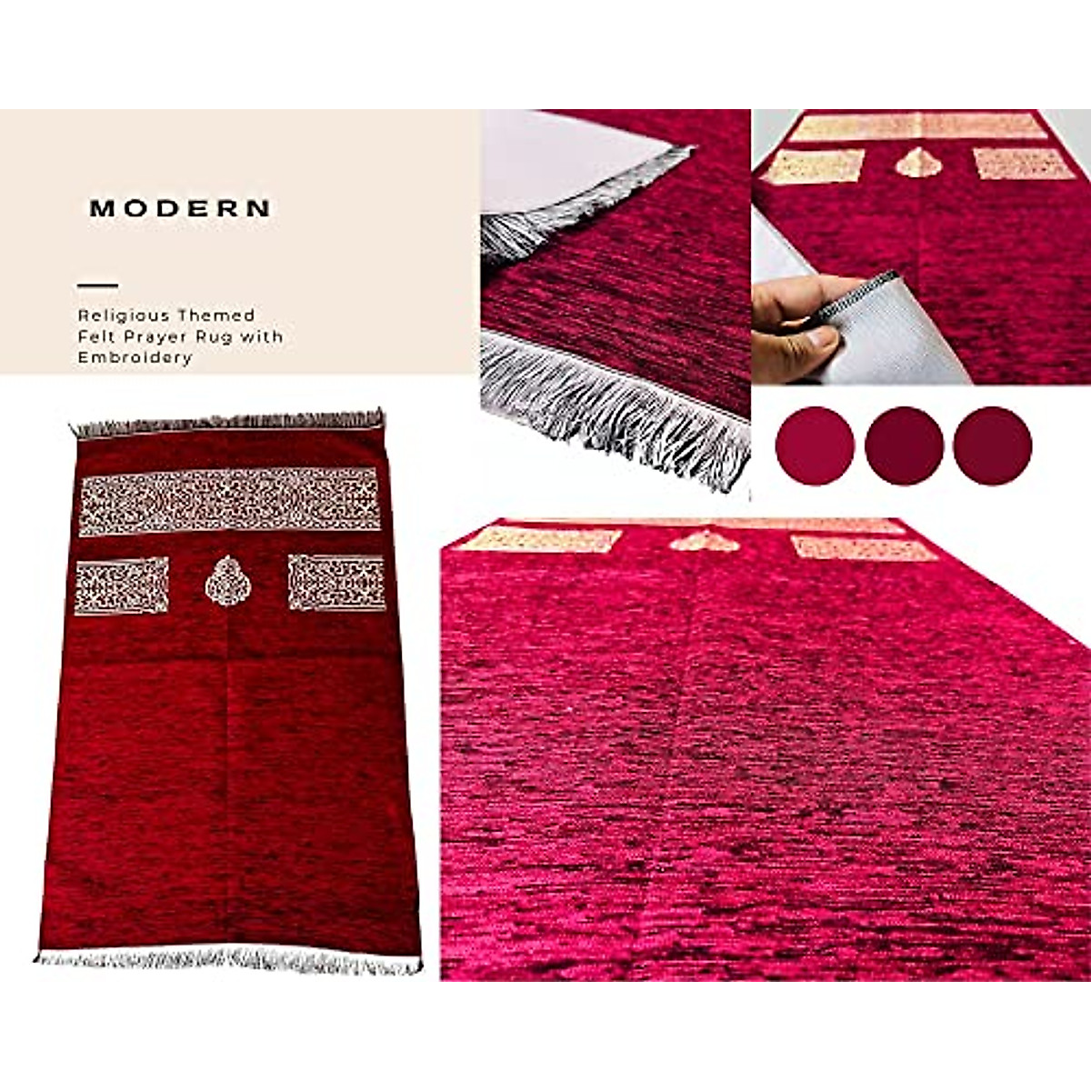 Muslim Prayer Rug, Prayer Mat, Special Turkish Prayer Mats, Prayer Rug for Muslim Man, Women, Kaaba Themed Janamaz for Salat, Namaz, 5 Time Prayers 44" x 27" 280gm (Red)