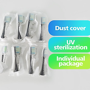 GTHUNDER 8Pcs Replacement ElectricToothbrush Head for Clean Heads, with Independent Hygienic Caps,Vacuum Packaging, for All Clean Models Clean x pro Elite & X & X Pro & Flow & F1 & Air 2 (Black)