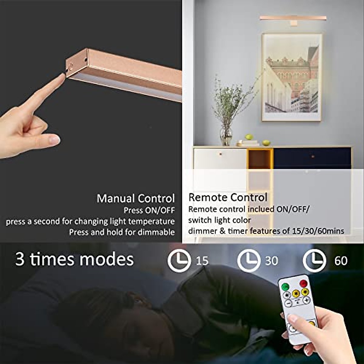 MIOBLUE Wireless Picture Lights with Remote, Recgargeable Battery Painting Light Display Lamp with 3 Lighting Modes, Dimmable Dartboard Light with Timer for Frame Portrait Art, Metal Body