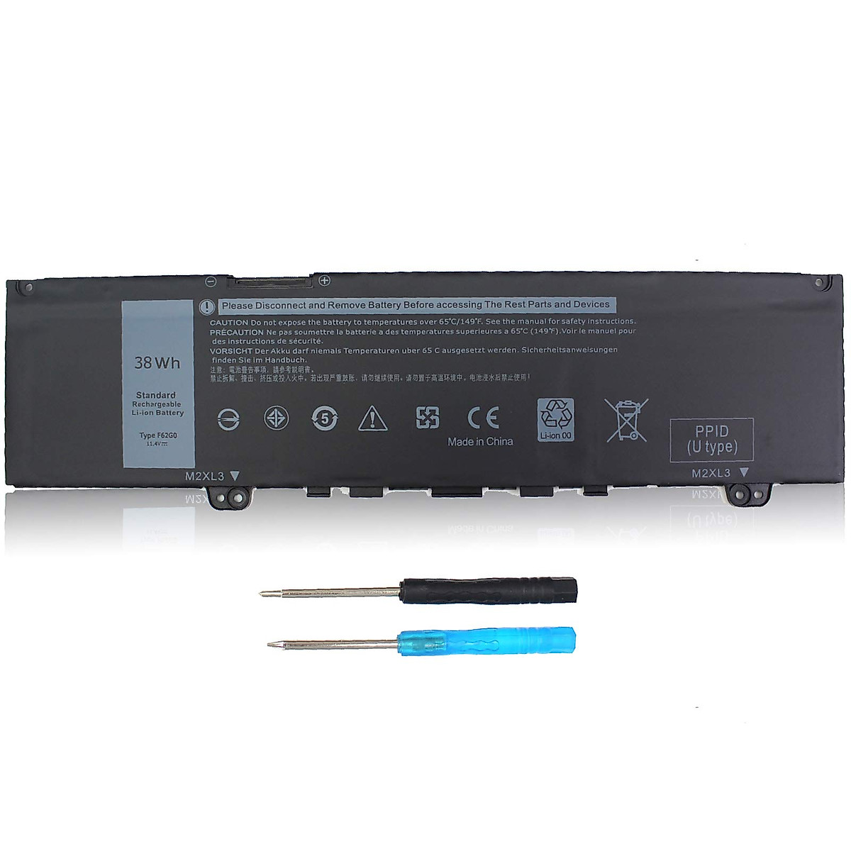 38WH F62G0 39DY5 Battery for Dell Inspiron 13 7000 i7373 7373 7386 2-in-1 7370 7380 5370 P83G P87G P91G P83G001 P83G002 P87G001 P91G001 Vostro 13 5370 039DY5 0F62G0 RPJC3 0RPJC3 F62GO 11.4V Laptop